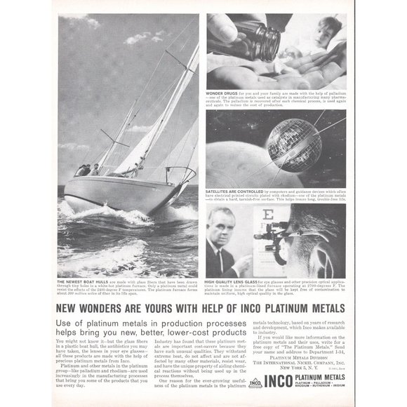 Inco | Art | 961 Inco Platinum Metals Vintage Print Ad Sailboat Yacht ...
